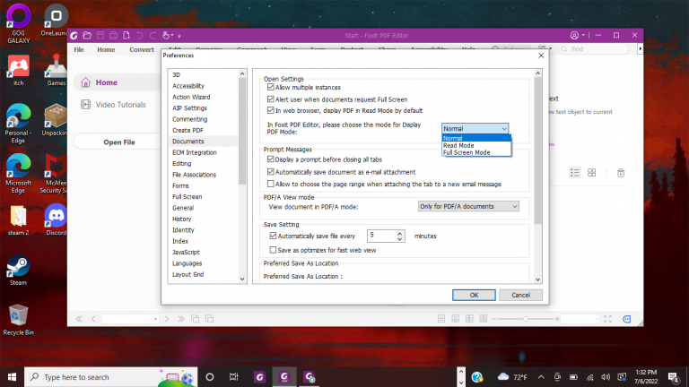 Customizing Foxit PDF Editor Open Settings | Foxit